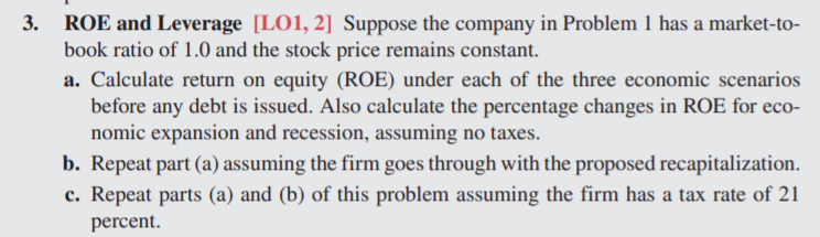 Solved 3. ROE and Leverage [L01, 2] Suppose the company in | Chegg.com