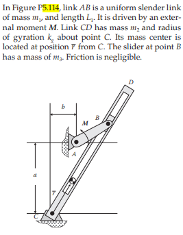 Solved In Figure P5.114, link AB is a uniform slender link | Chegg.com