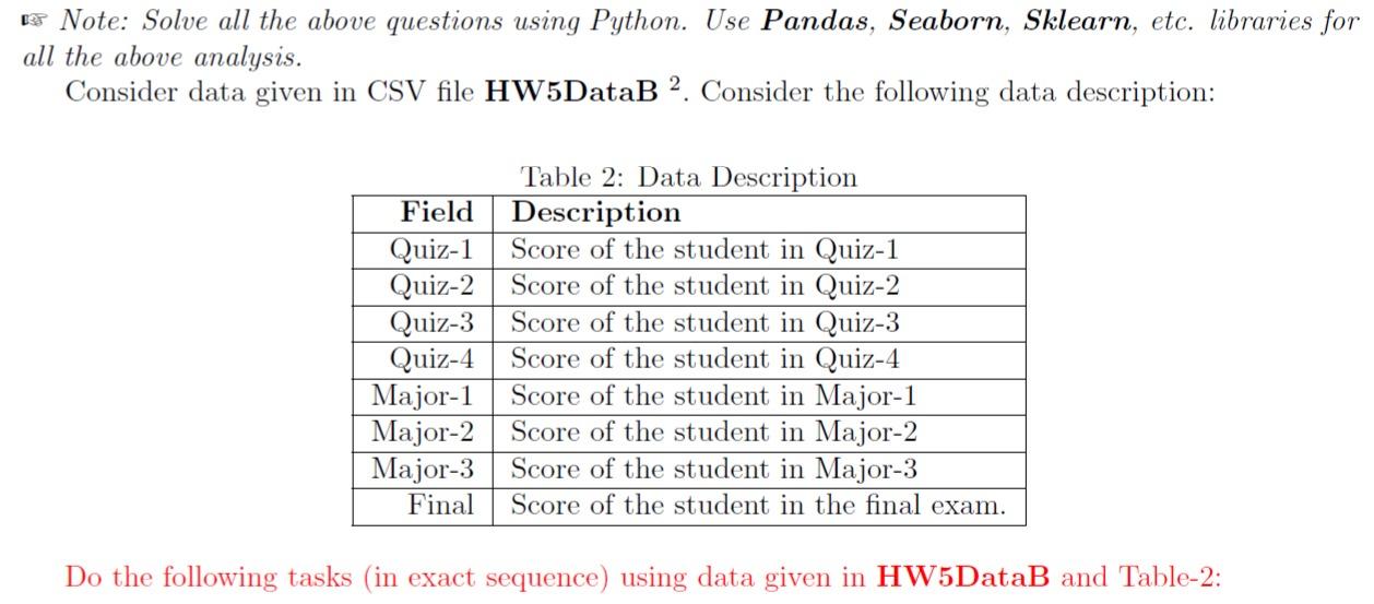 Solved * Note: Solve all the above questions using Python. | Chegg.com