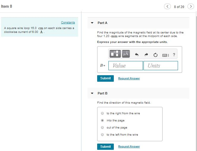 Solved Item 8 8 of 20 Constants Part A A square wire loop | Chegg.com