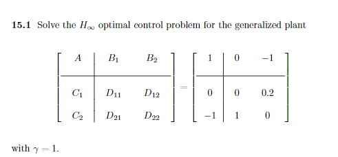 Solved Solve the H∞ ﻿optimal control problem for the | Chegg.com