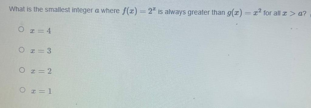 Solved What is the smallest integer a where f(x)=2x is | Chegg.com