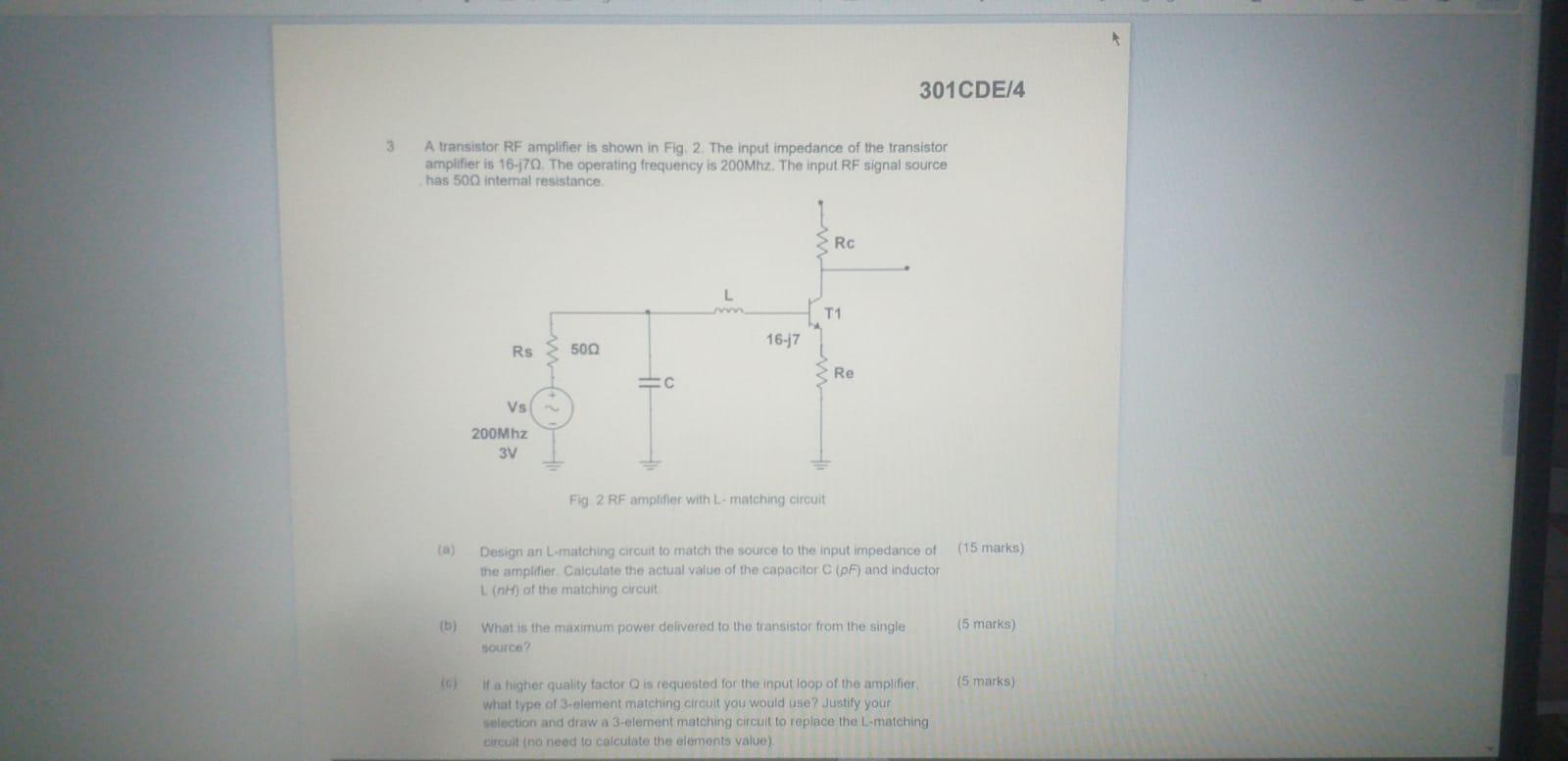 301CDE/4 3 A transistor RF amplifier is shown in Fig. | Chegg.com