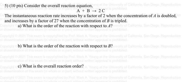 Solved 5) (10 pts) Consider the overall reaction equation, | Chegg.com