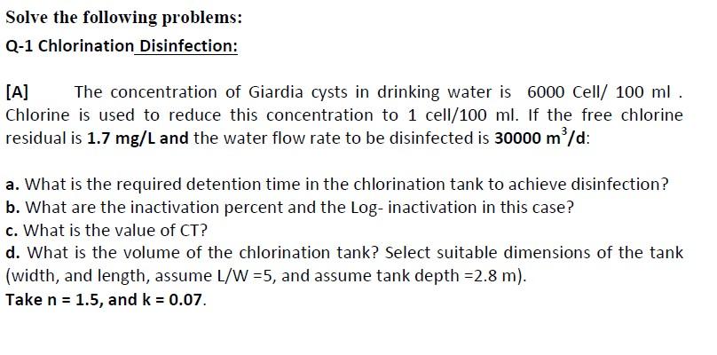 Solved Solve the following problems: Q-1 Chlorination | Chegg.com