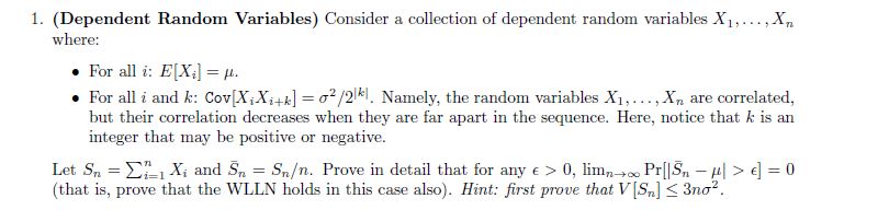Solved (Dependent Random Variables) ﻿Consider a collection | Chegg.com