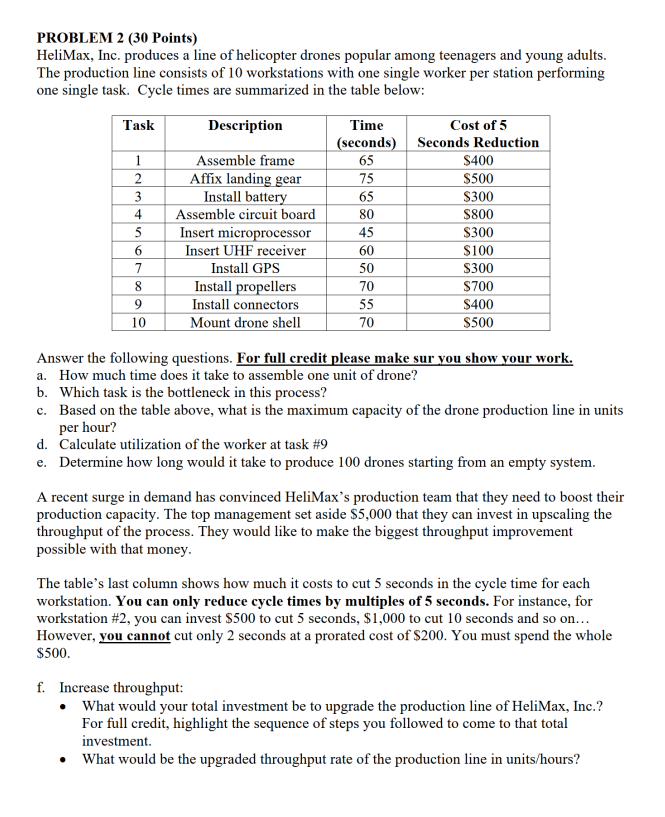 Solved PROBLEM 2 (30 Points) HeliMax, Inc. produces a line | Chegg.com