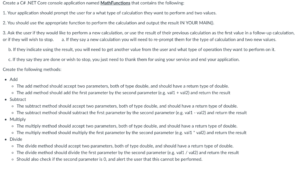 Solved Create a C#.NET Core console application named | Chegg.com
