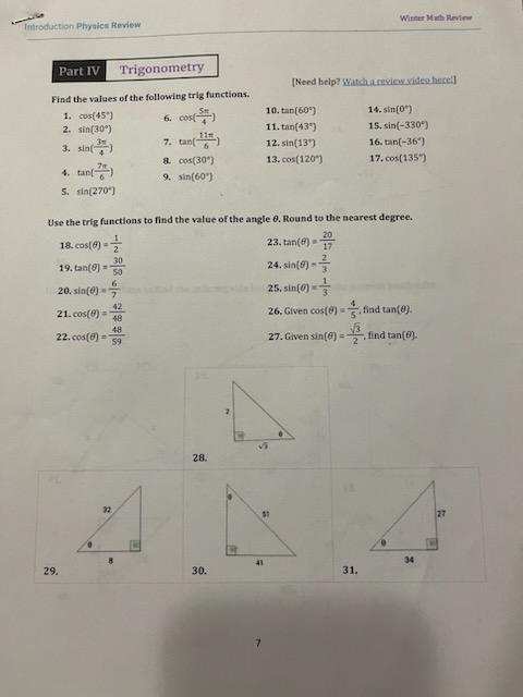 Solved Find the valaes of the following trig functions. 1. | Chegg.com