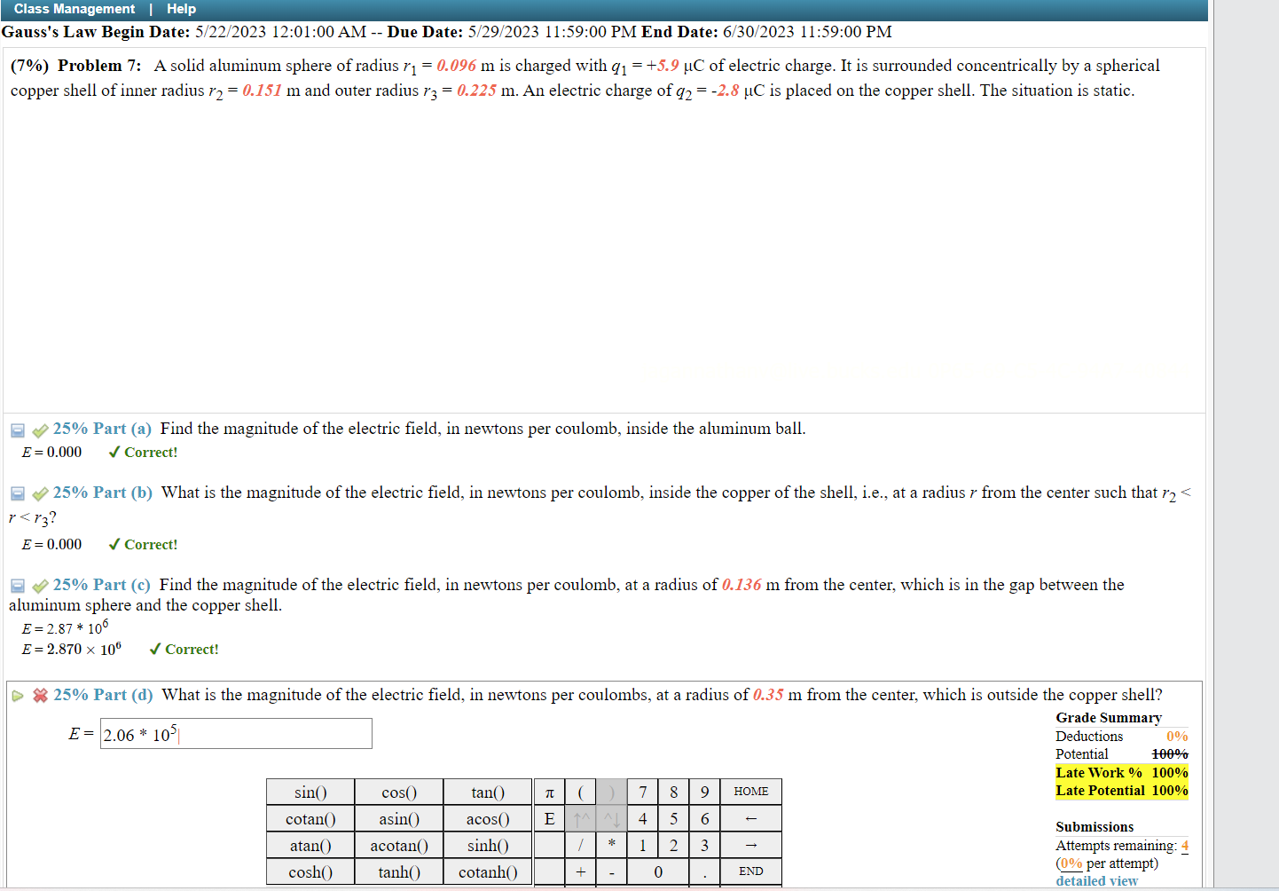Solved (7\%) Problem 7: A solid aluminum sphere of radius | Chegg.com