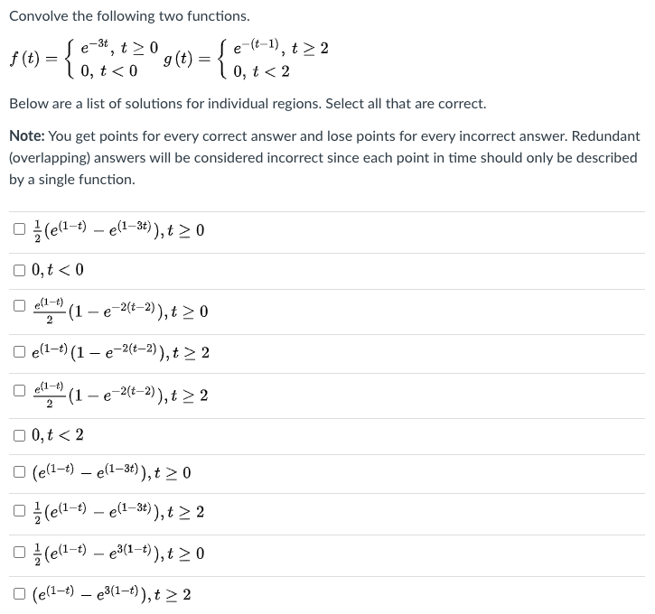 Solved Convolve the following two functions. -3t S e-(t-1), | Chegg.com