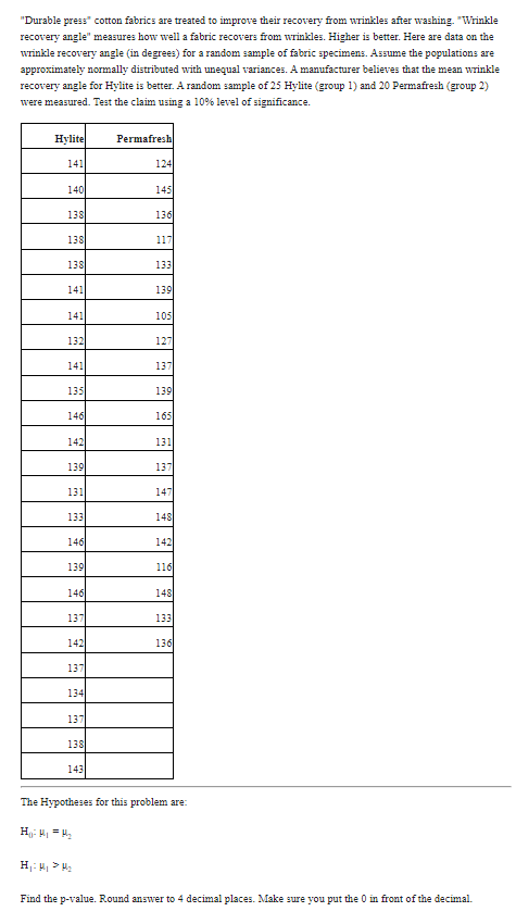 Solved "Durable preas" cotton fabrics are treated to improve | Chegg.com