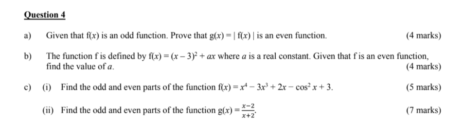Solved Question 4 a) Given that f(x) is an odd function. | Chegg.com