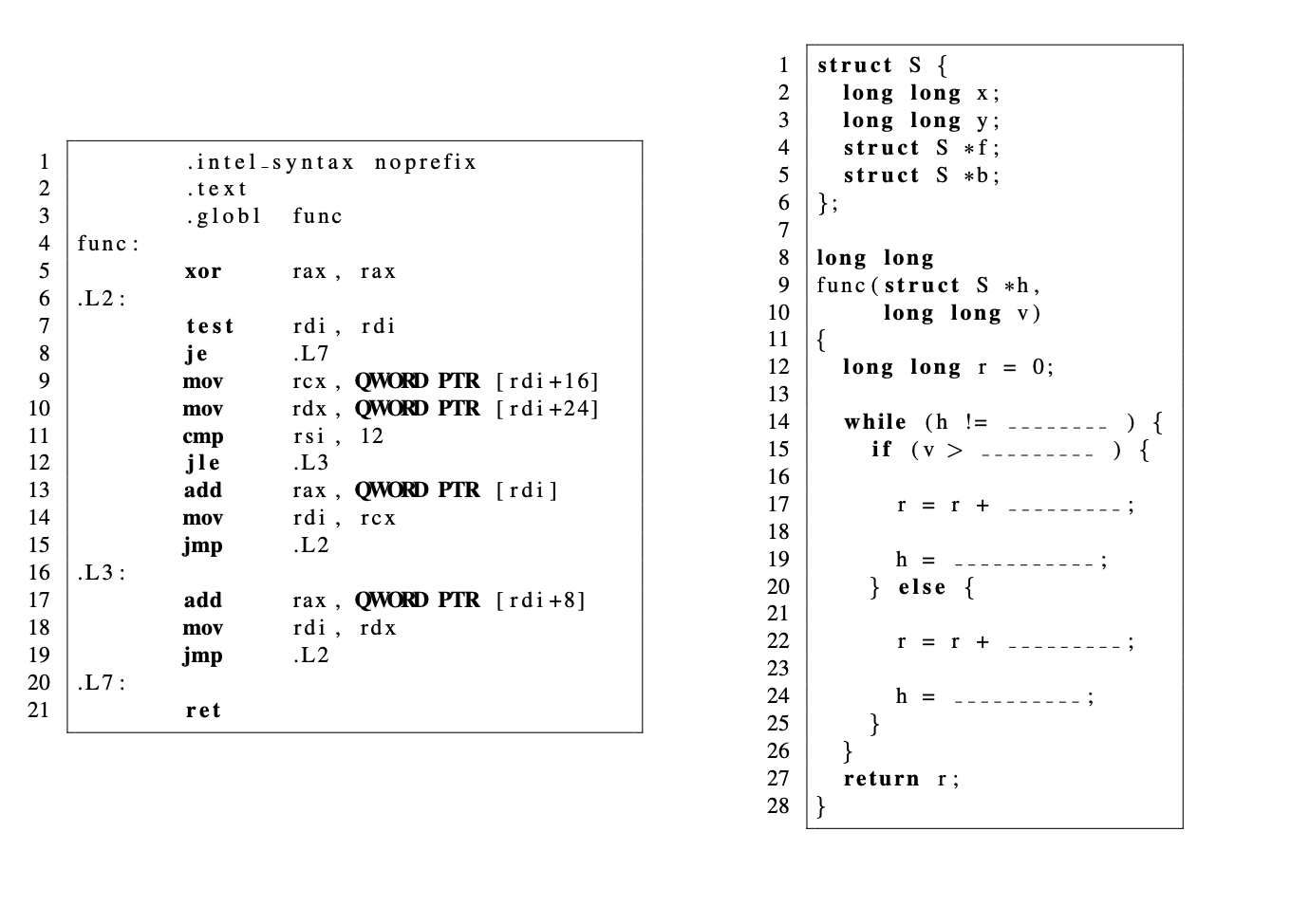 Solved Given the assembly code on the left, please fill in | Chegg.com