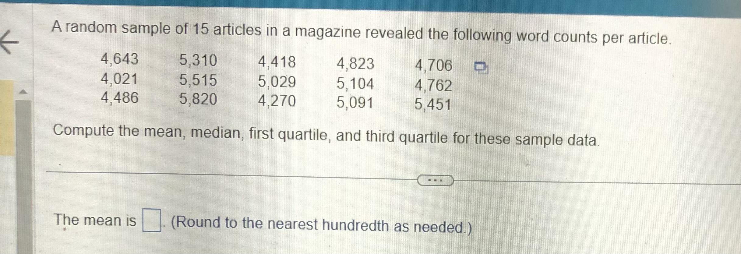 Solved A random sample of 15 articles in a magazine revealed | Chegg.com