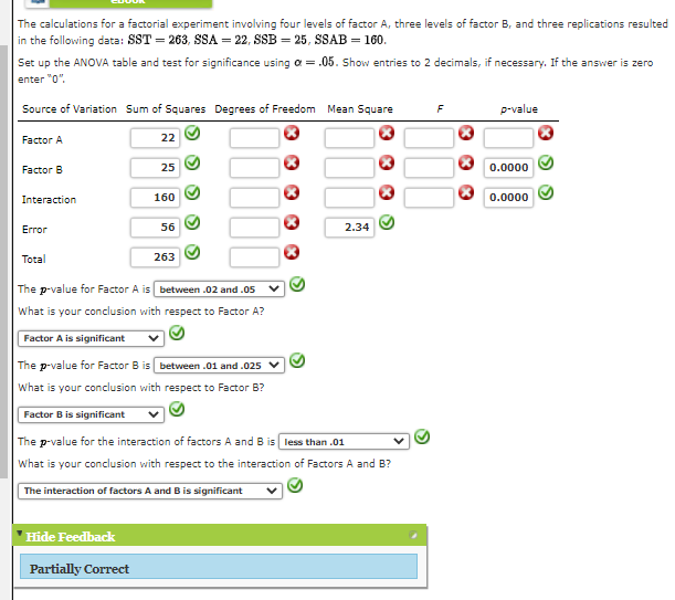 Solved The calculations for a factorial experiment involving | Chegg.com