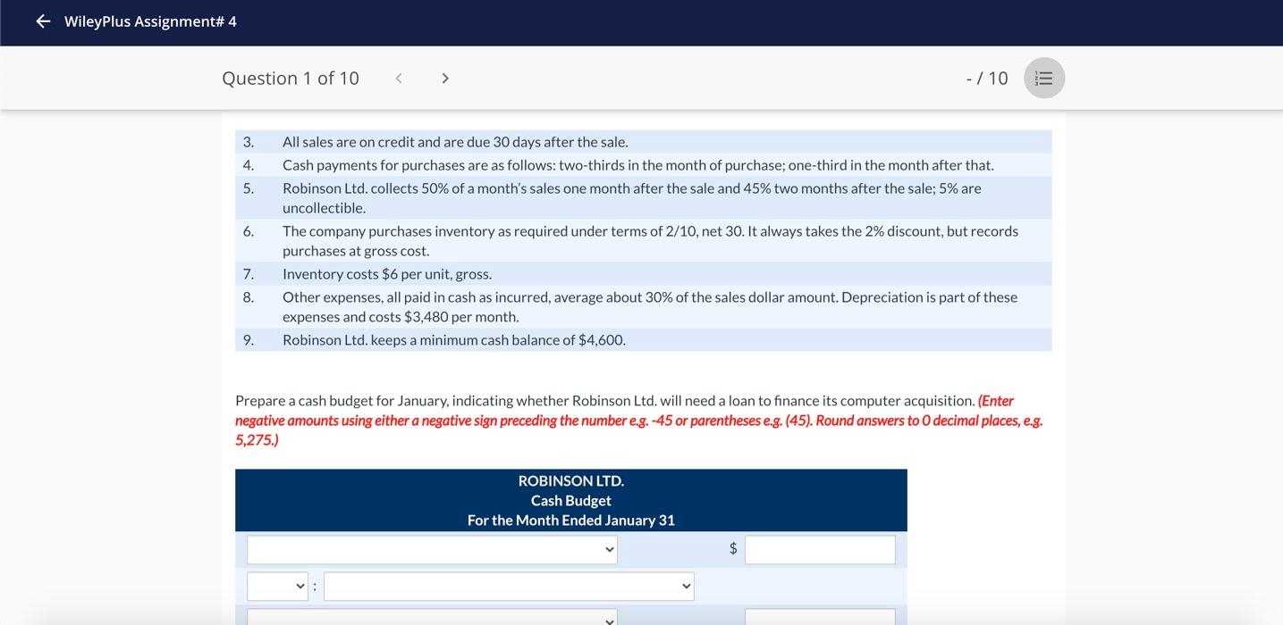 Solved + WileyPlus Assignment# 4 Question 1 of 10 - / 10 | Chegg.com