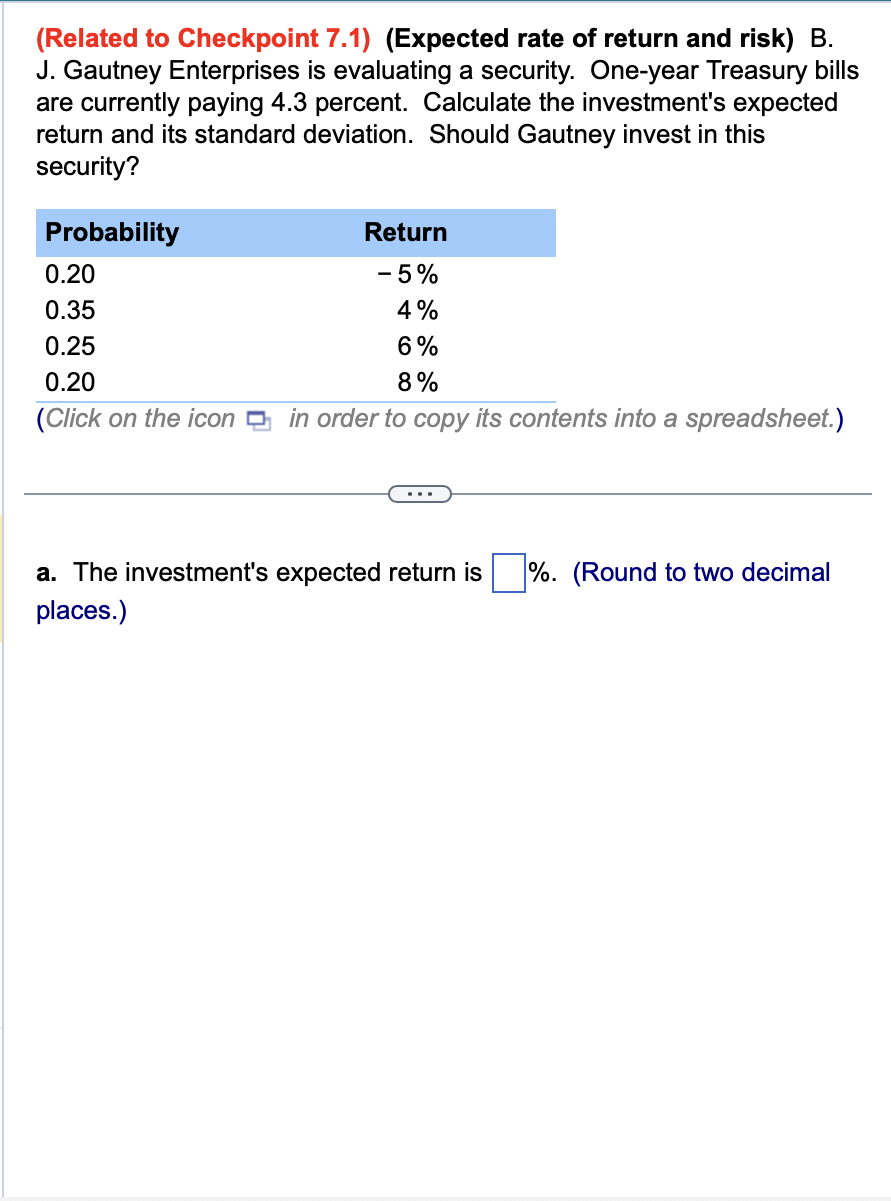 Solved (Related to Checkpoint 7.1) (Expected rate of return | Chegg.com