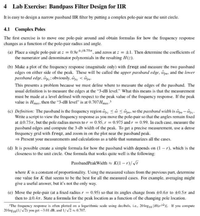 Solved 4 Lab Exercise: Bandpass Filter Design for IIR It is | Chegg.com