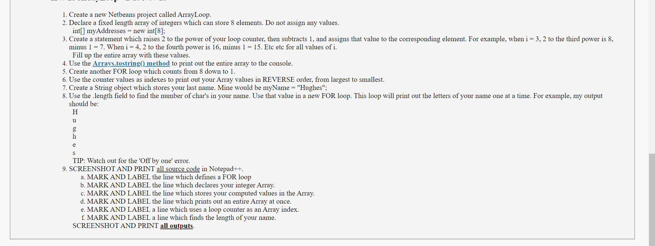 Solved A 1 Create A New Netbeans Project Called Arrayloop 8112