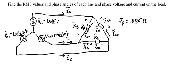 Solved Find the RMS values and phase angles of each line and | Chegg.com