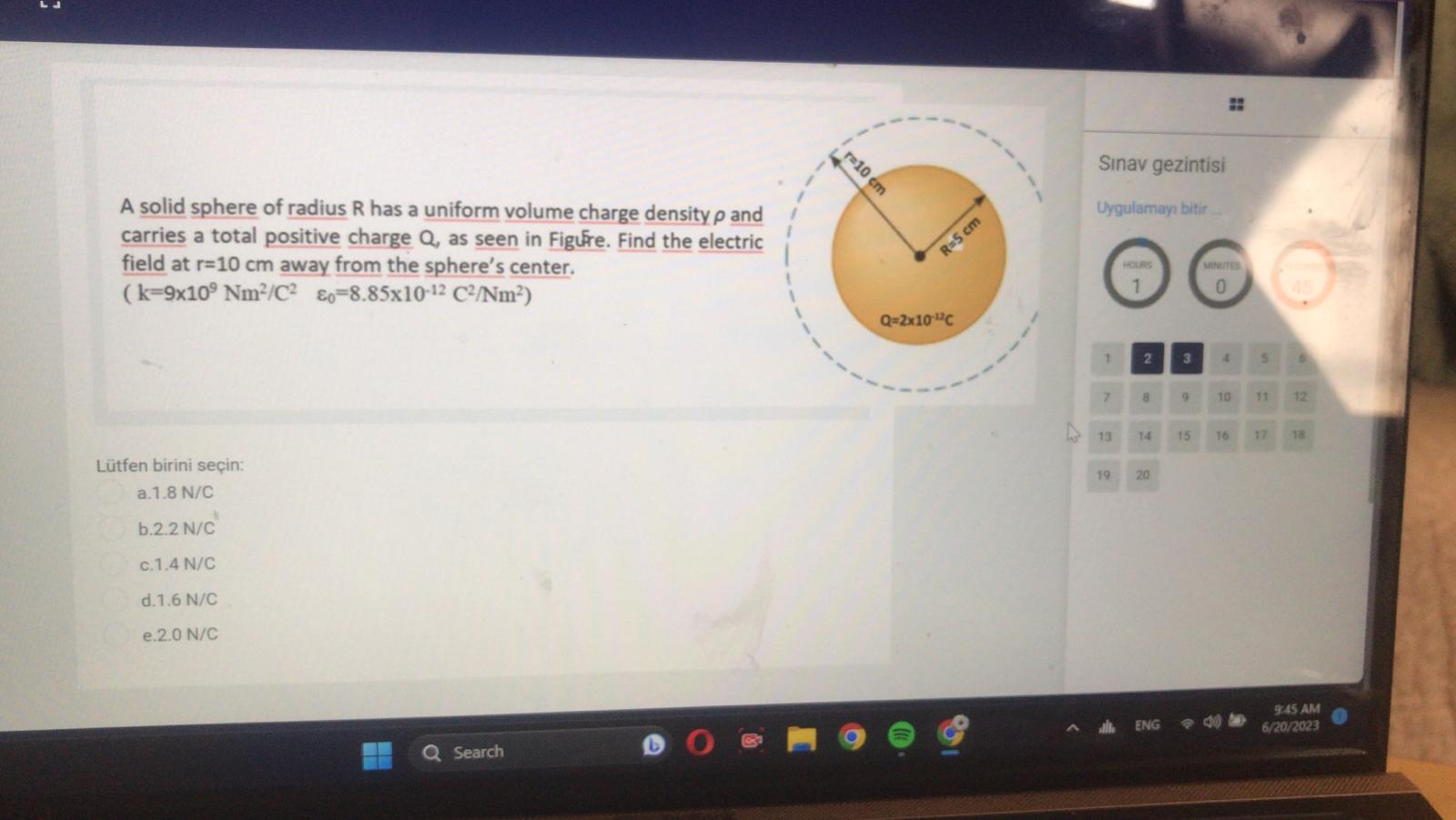 Solved A solid sphere of radius R has a uniform volume | Chegg.com