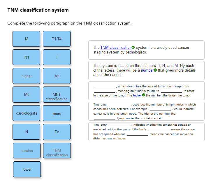 Solved TNM classification system Complete the following | Chegg.com