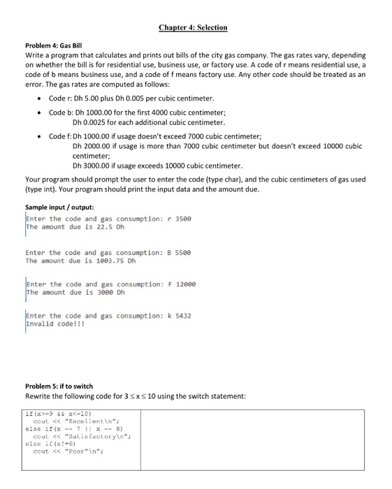 Solved Chapter 4 Selection Problem 4 Gas Bill Write A 