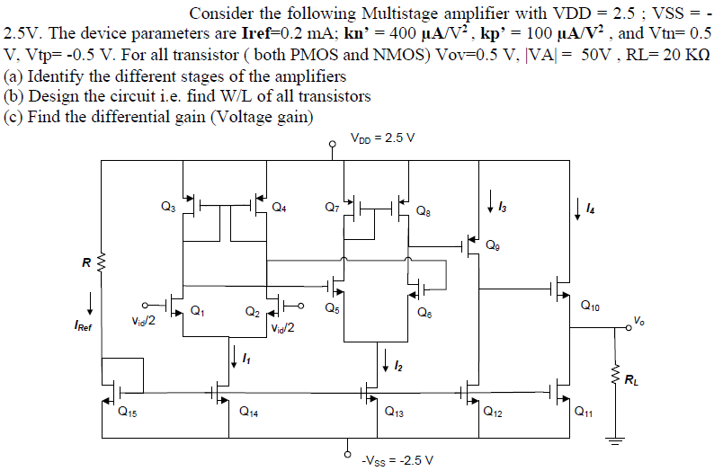 Consider the following Multistage amplifier with VDD | Chegg.com