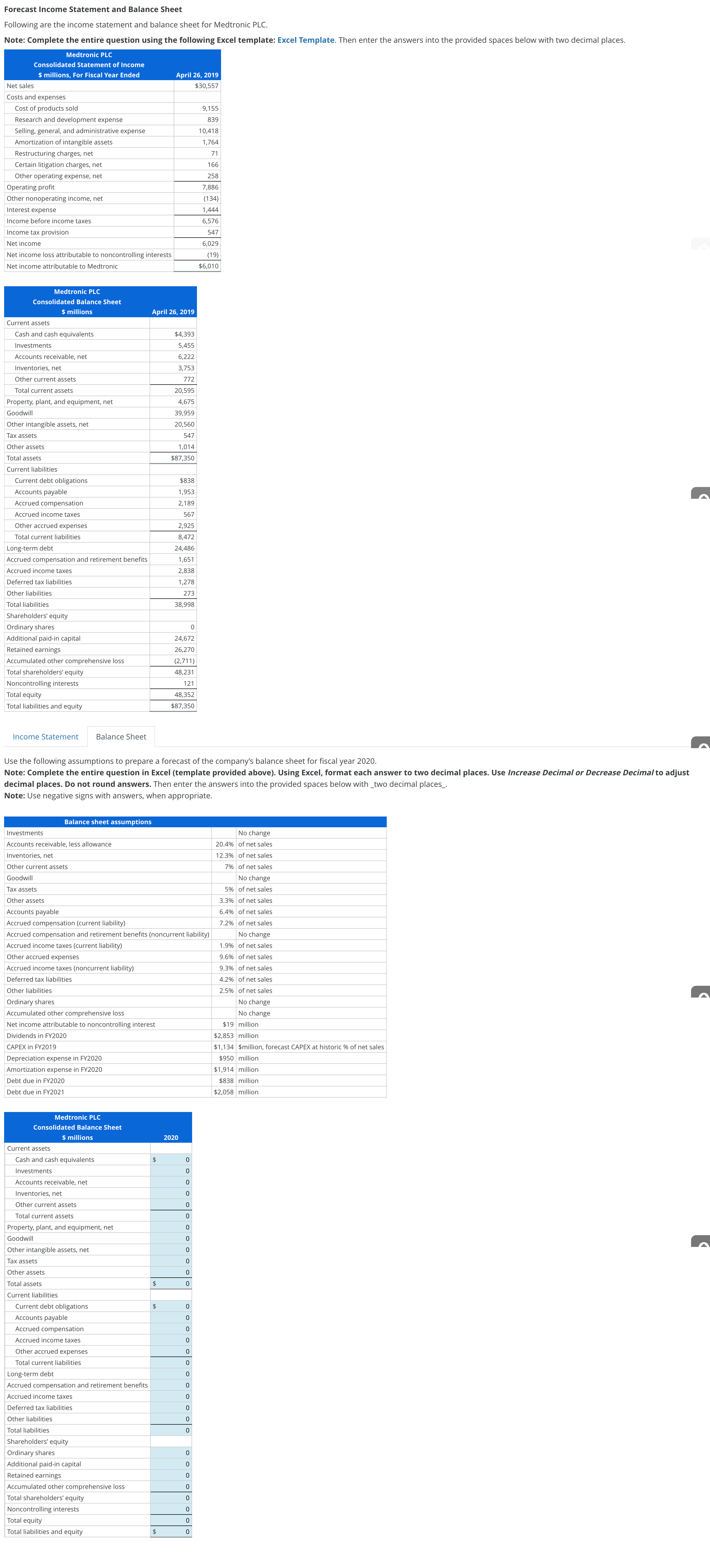 Solved Forecast Income Statement and Balance Sheet Following | Chegg.com