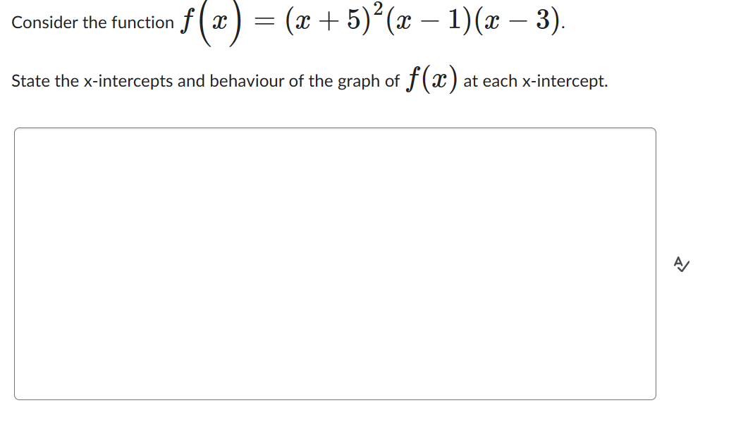 Solved Consider the function f(x)=(x+5)2(x-1)(x-3).State the | Chegg.com