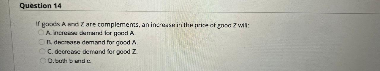 Solved If goods A and Z are complements, an increase in the | Chegg.com