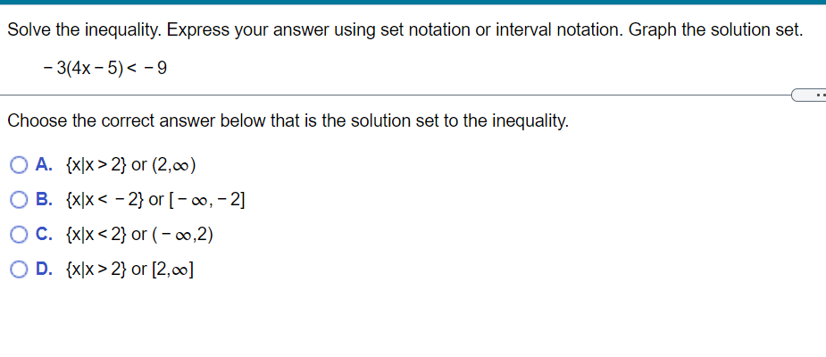 Solved Solve the inequality. Express your answer using set | Chegg.com