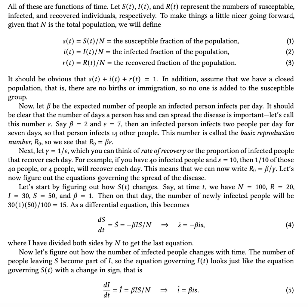 All of these are functions of time. Let S(t), I(t), | Chegg.com