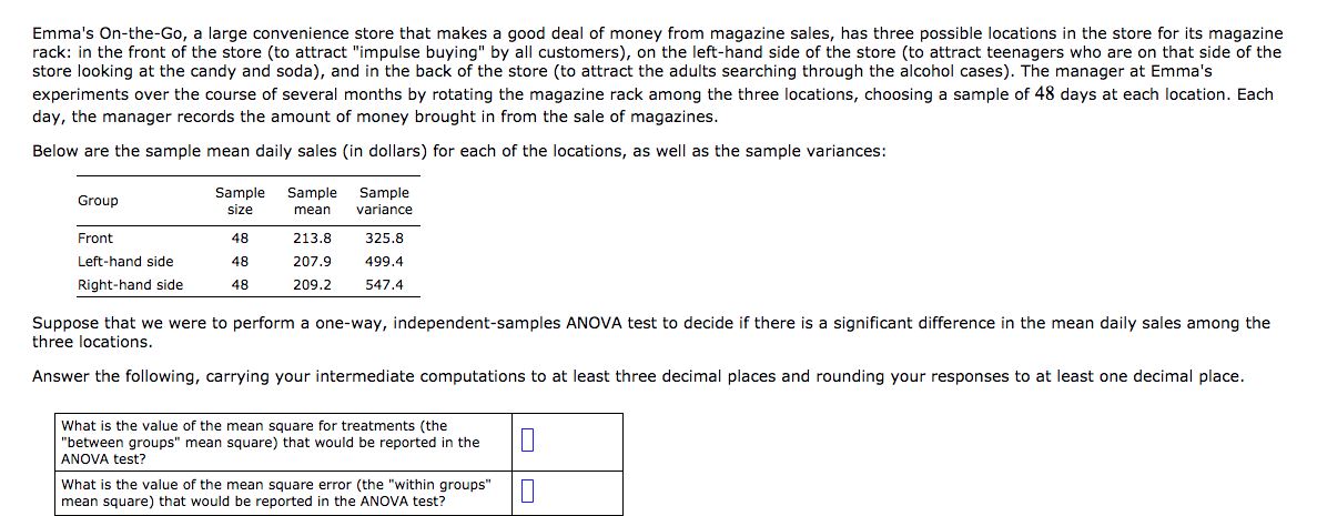 Solved Emma's On-the-Go, a large convenience store that | Chegg.com