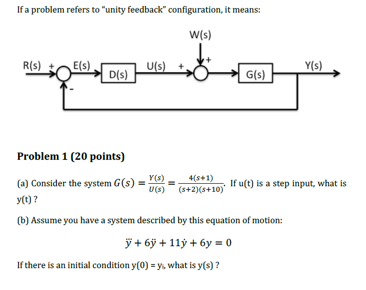 Solved If a problem refers to "unity feedback" | Chegg.com