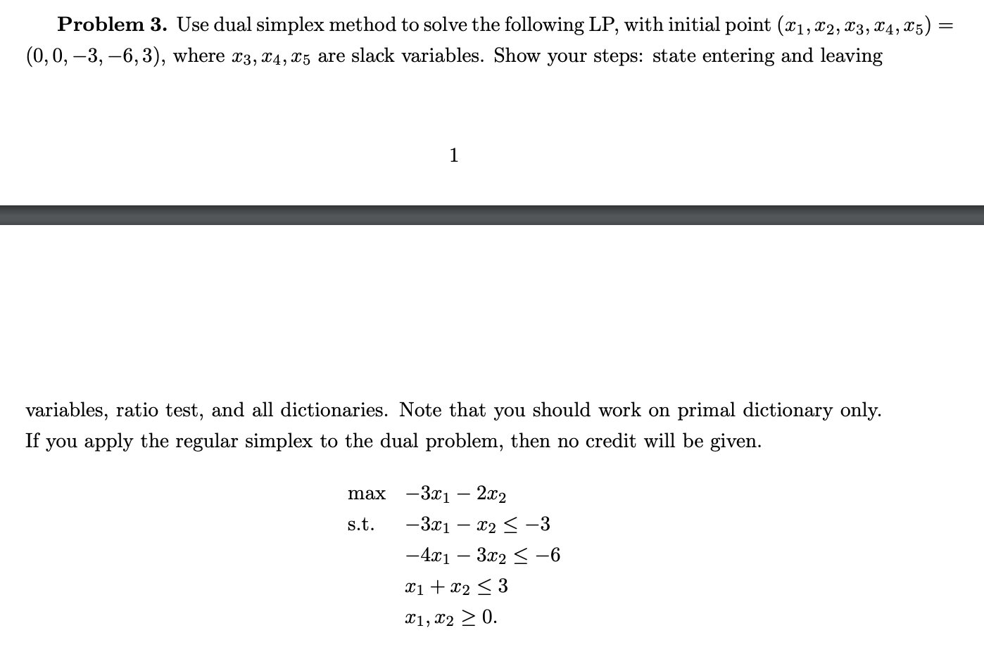Solved 2 Problem 3. Use dual simplex method to solve the | Chegg.com