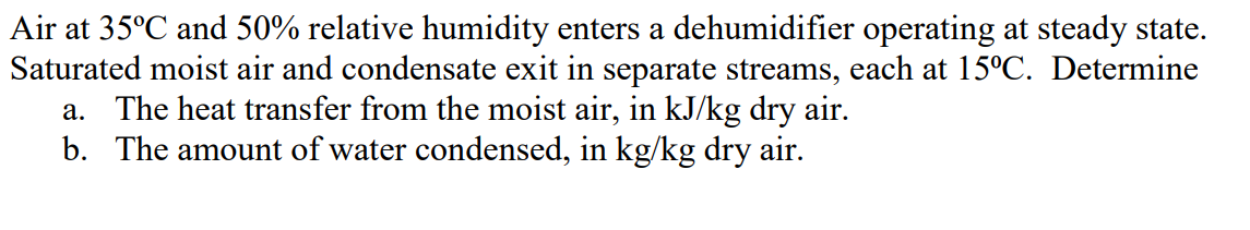 Solved Air at 35∘C and 50% relative humidity enters a | Chegg.com
