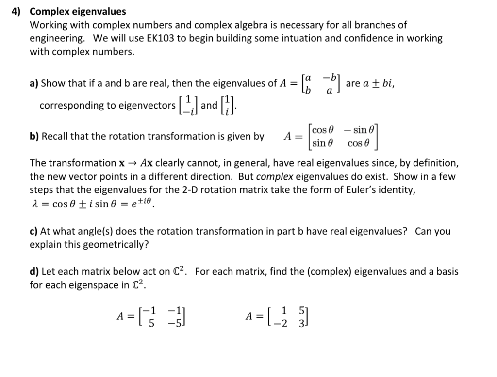 Solved Complex eigenvalues Working with complex numbers and | Chegg.com