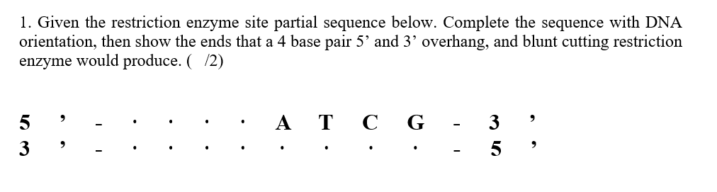 Solved 1. Given the restriction enzyme site partial sequence | Chegg.com