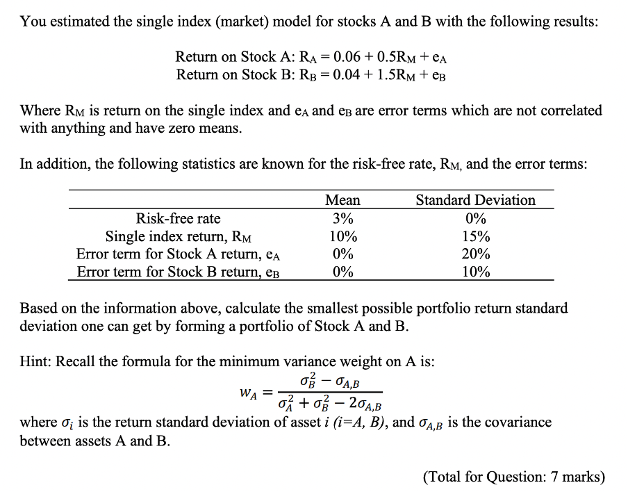 Solved You estimated the single index (market) model for | Chegg.com