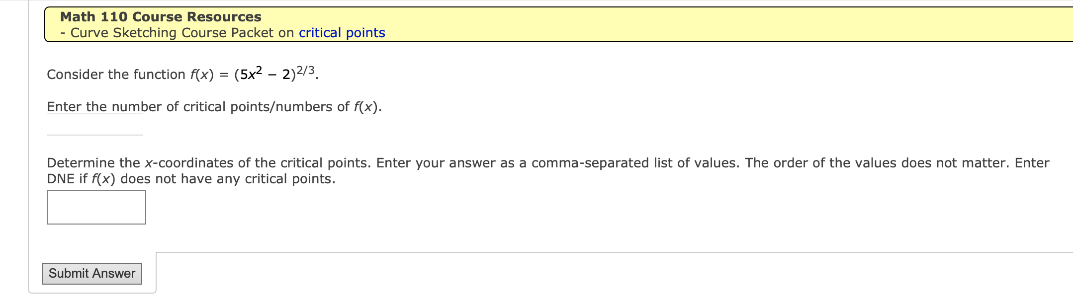 Solved Math 110 Course Resources - Curve Sketching Course | Chegg.com