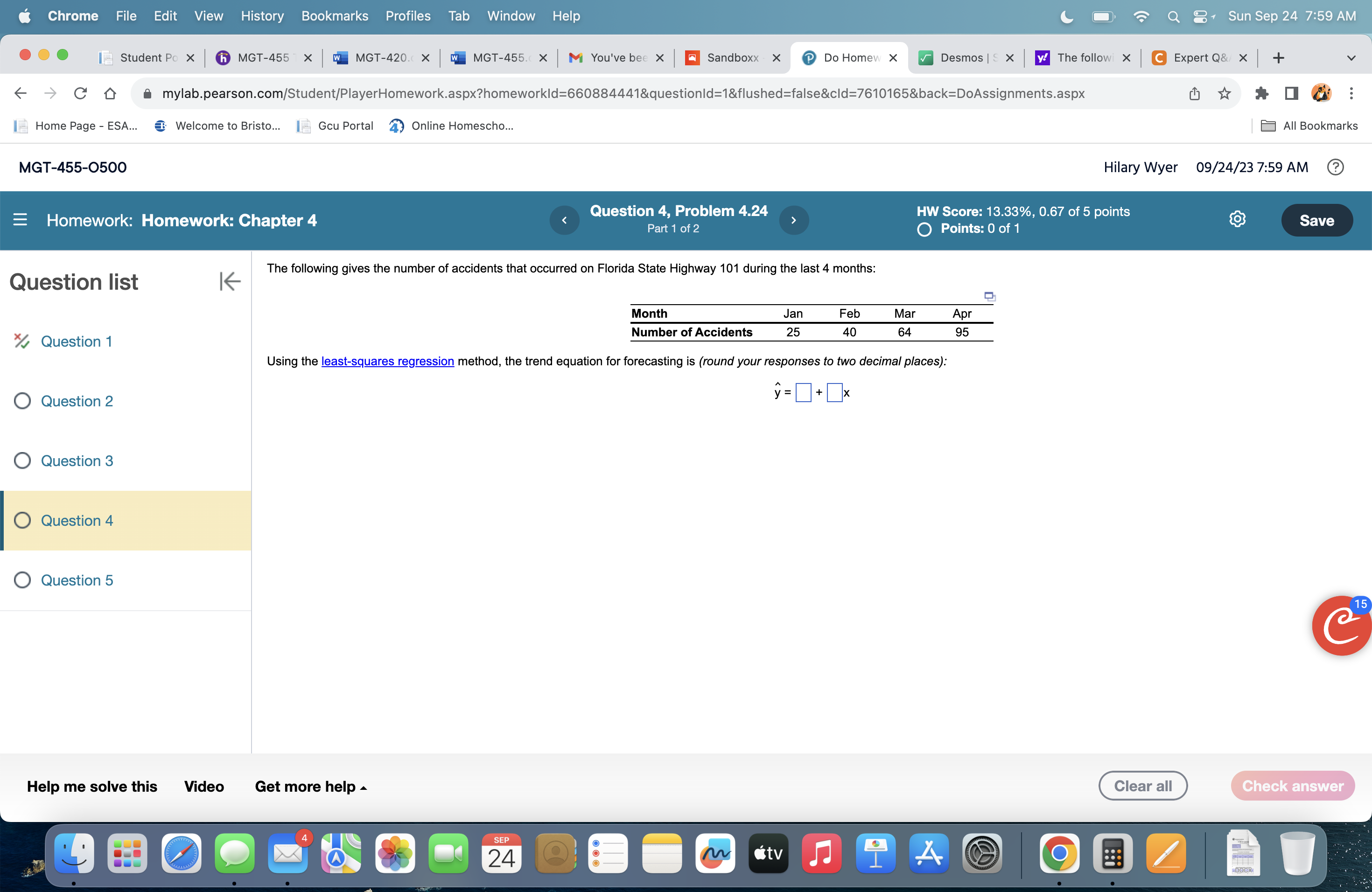 Solved Using The Least Squares Regression Method The Trend Chegg