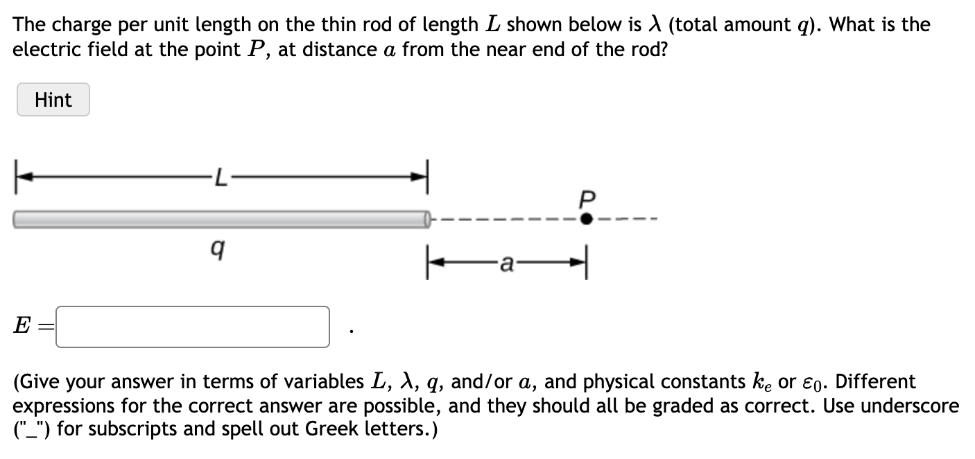 Solved The charge per unit length on the thin rod of length | Chegg.com
