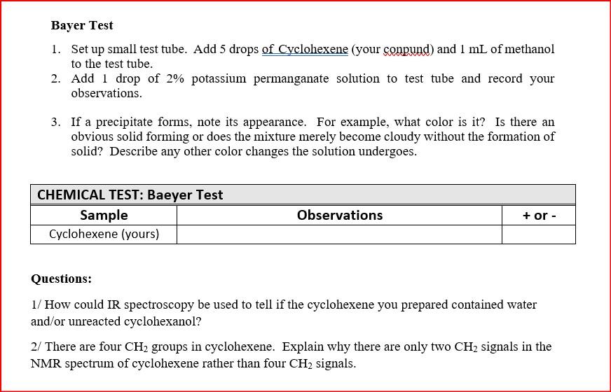 Solved Bayer Test 1. Set up small test tube. Add 5 drops of | Chegg.com