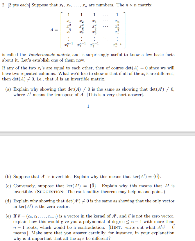 Solved 2. [2 pts each ] Suppose that x1,x2,…,xn are numbers. | Chegg.com