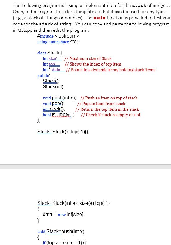 Solved The Following program is a simple implementation for | Chegg.com