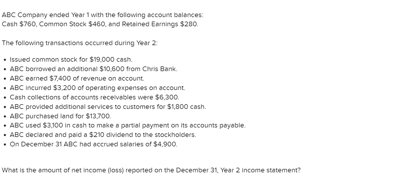 Solved ABC Company ended Year 1 with the following account | Chegg.com