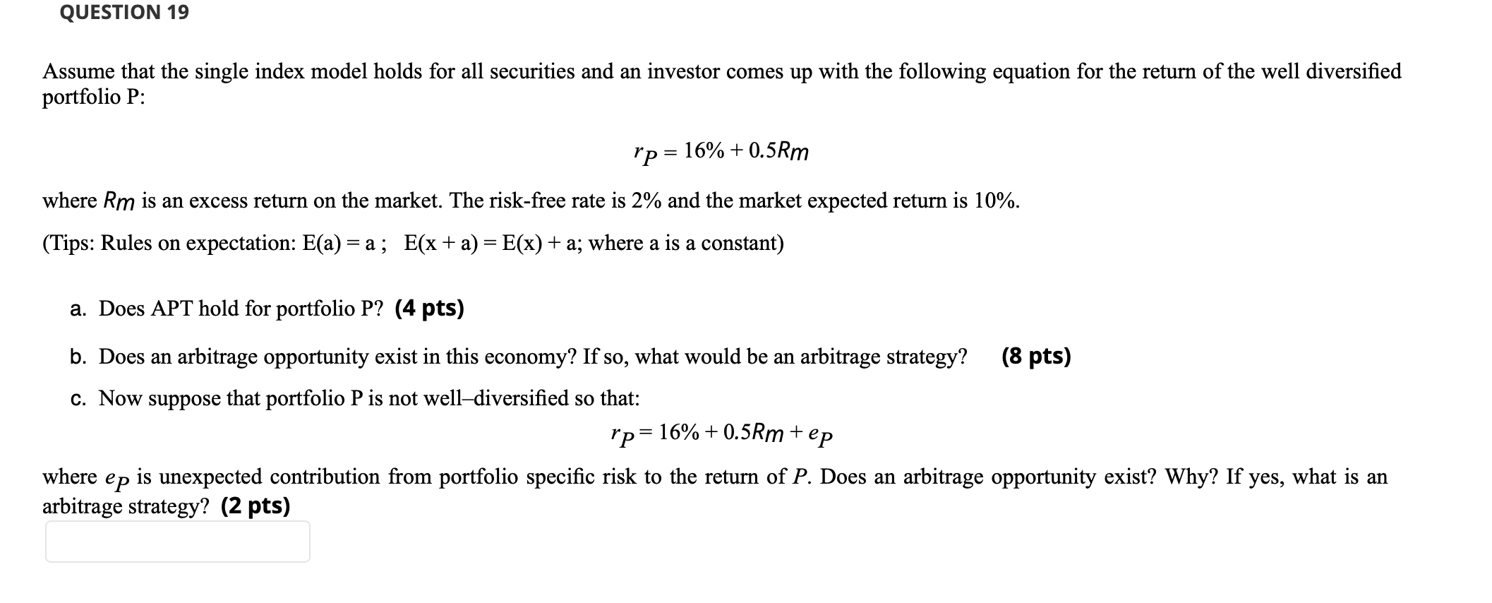 QUESTION 19 Assume that the single index model holds | Chegg.com