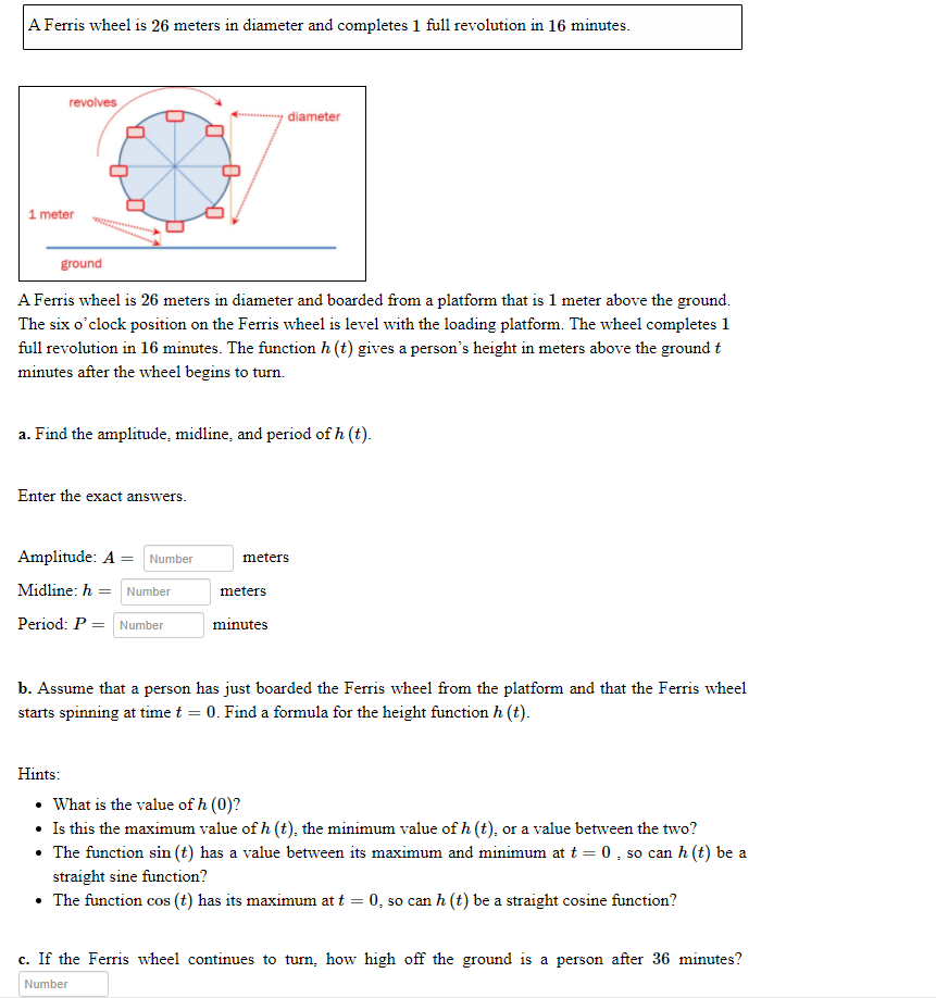 Solved A Ferris wheel is 26 meters in diameter and completes | Chegg.com